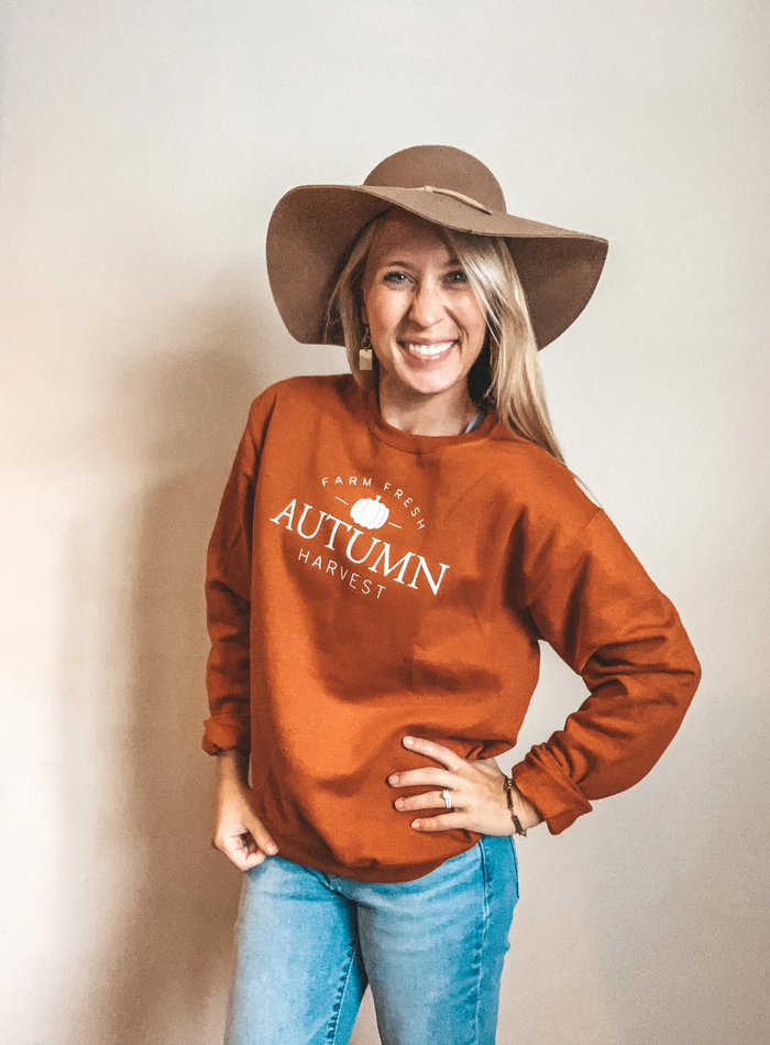 Farm Fresh Autumn Harvest Burnt Orange Crewneck | Simply Stitched Designs