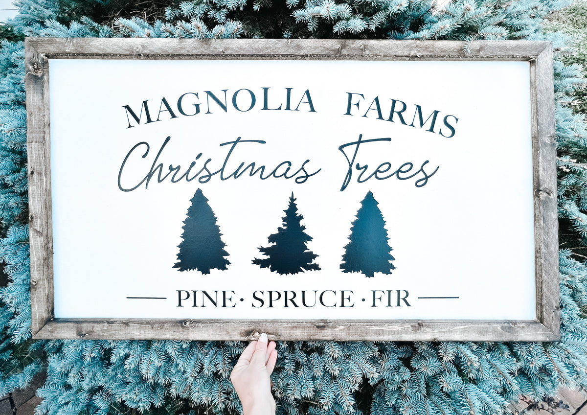 Magnolia Farms Christmas Tree Wooden Sign Decor | Simply Stitched Designs